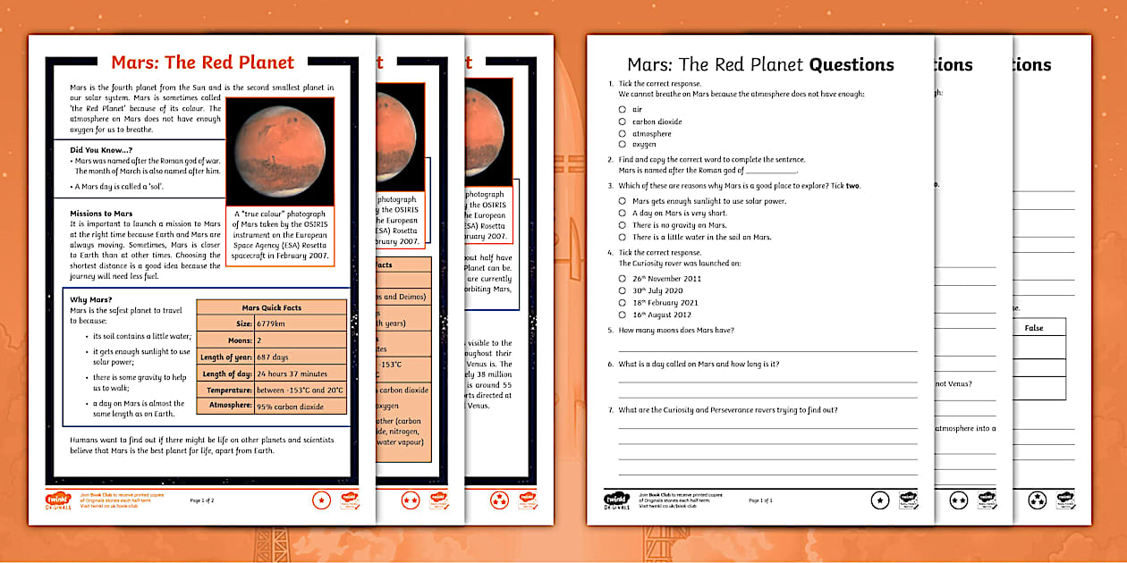 Non-Fiction Guided Reading Activity KS2 - Mars: Red Planet